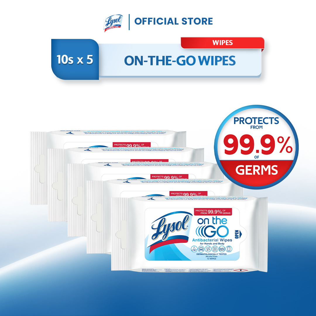Lysol On-The-Go Antibacterial Hand & Body Wipes 10 Pulls Set of 5 ...