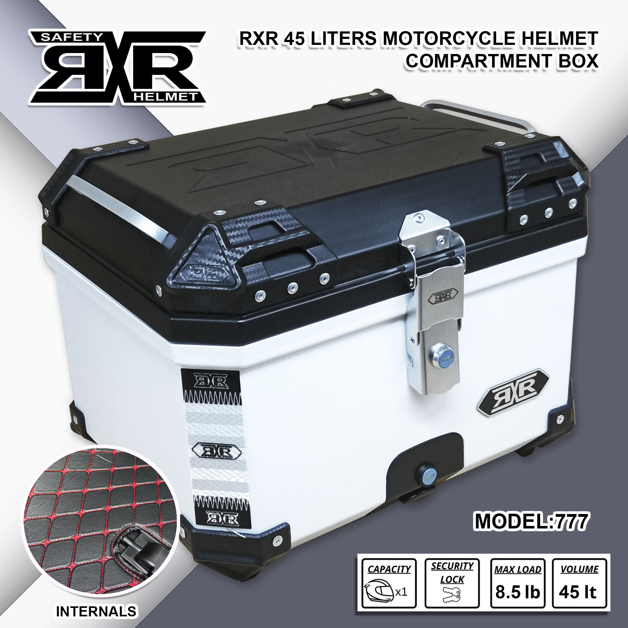 RXR 45L Liters HARD PLASTIK TOP BOX Motorcycle Compartment Box Helmet ...