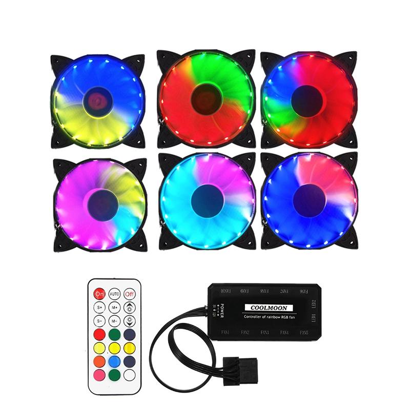 COOLMOON Computer Case PC Cooling Fan RGB Adjust LED 120mm Quiet + IR ...