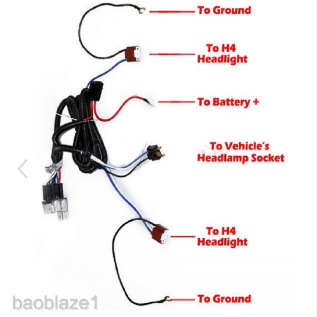 H4 Headlight Relay Wiring Harness System Socket Plug Circuit Connection ...