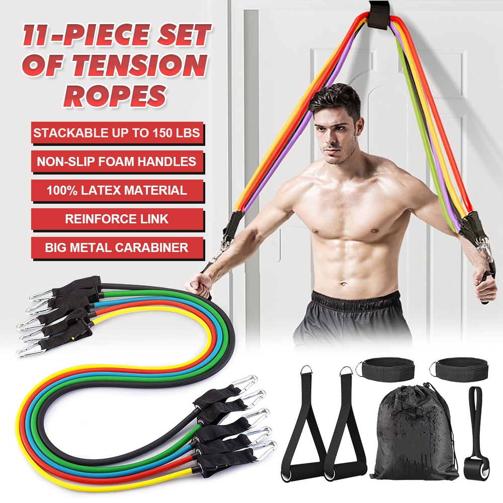 11-piece Tension Band 100 Pounds Resistance Rope Body Workout Yoga ...