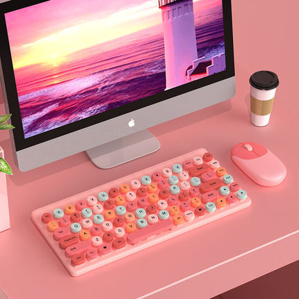 Wireless Keyboard Mouse Set Cute Girl Desktop Computer Office One ...