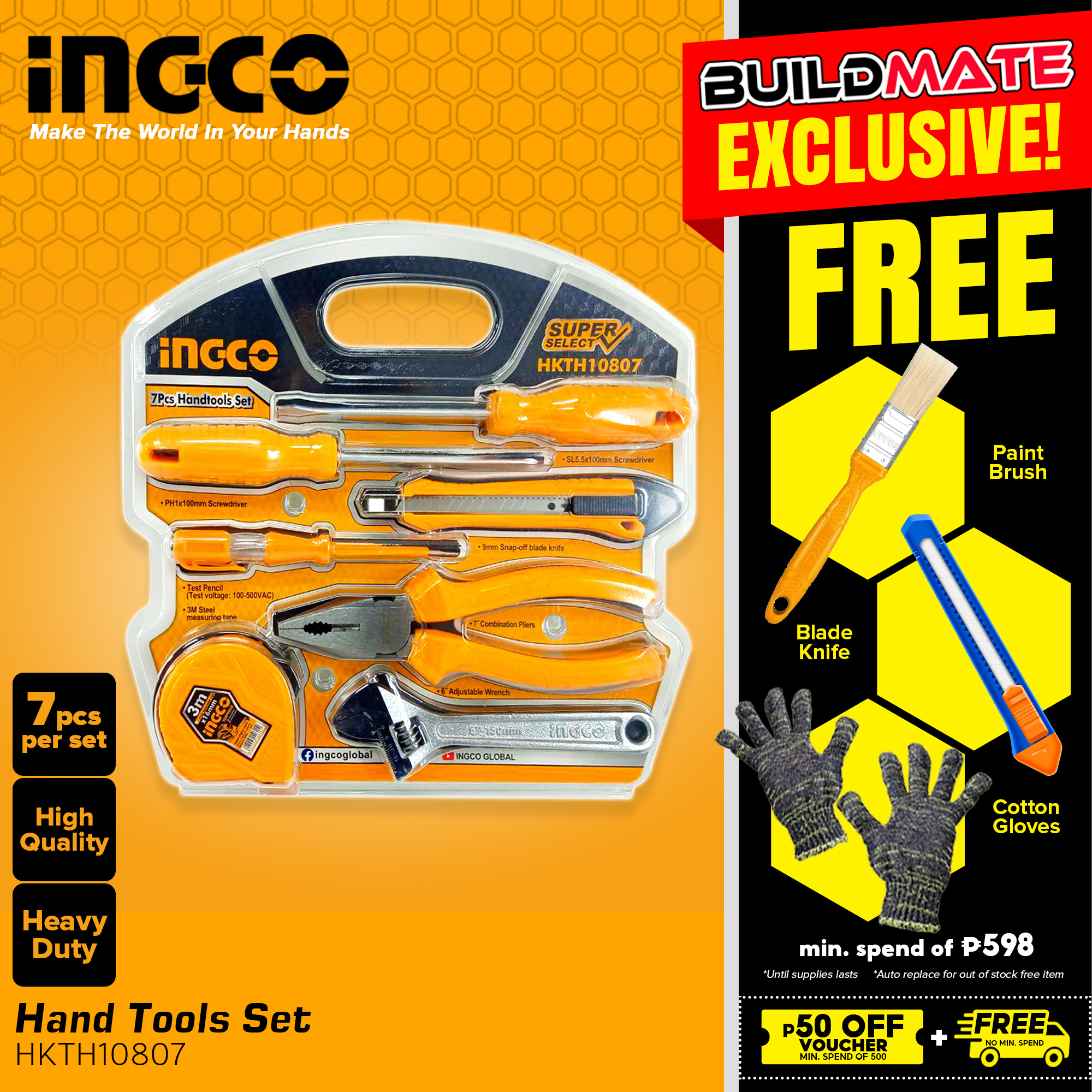 INGCO Hand Tools Set DIY 7PCS/SET SUPER SELECT HKTH10807 •BUILDMATE ...