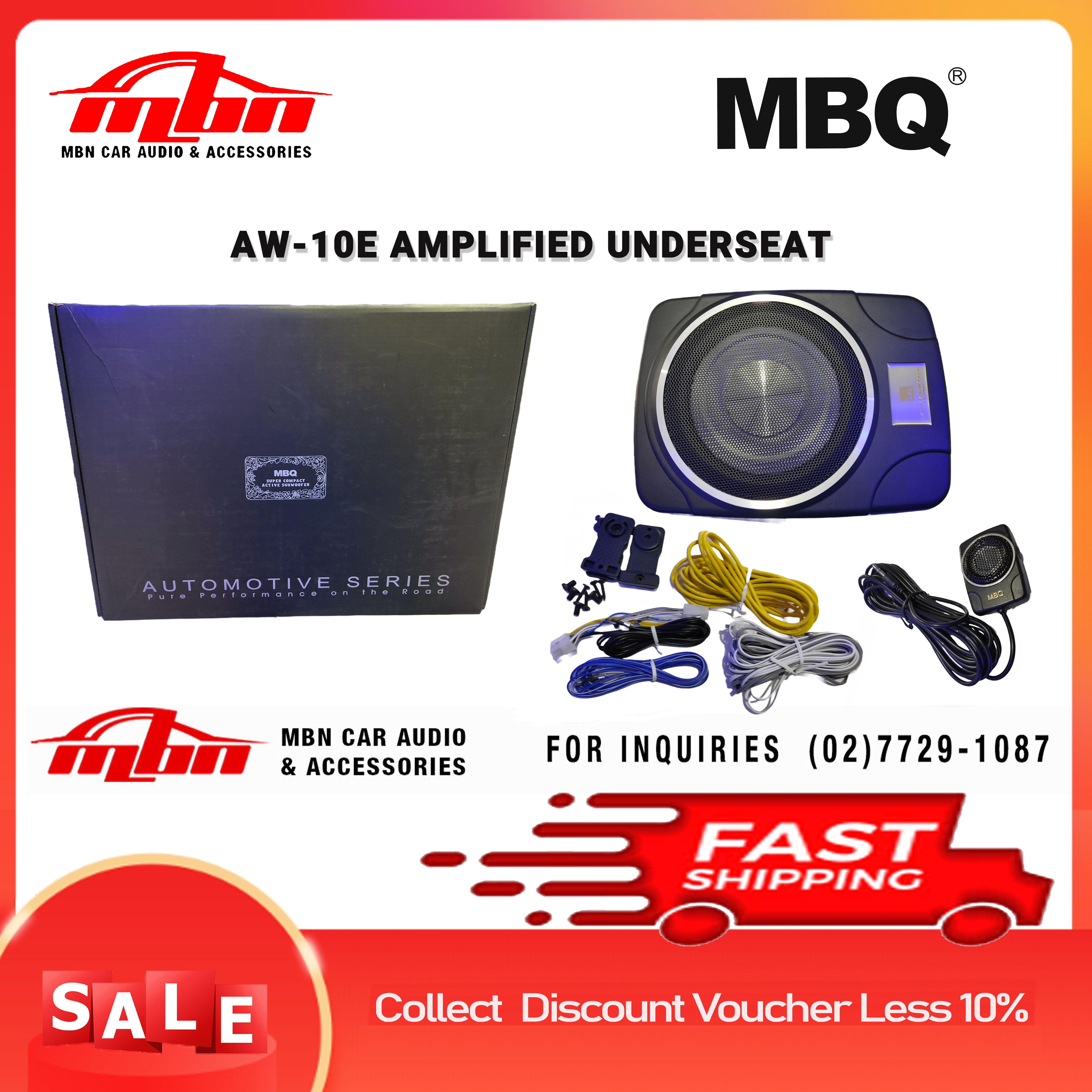MBQ AW-10E 10" Active Underseat Subwoofer, car audio Underseat high ...