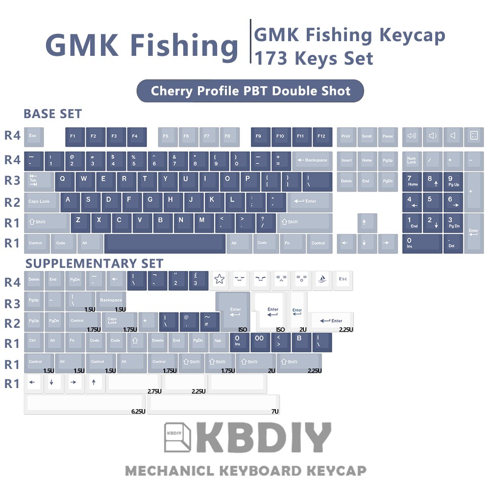 Kbdiy GMK Fishing ABS Keycap Blue Cherry Profile ISO Double Shot 173 ...