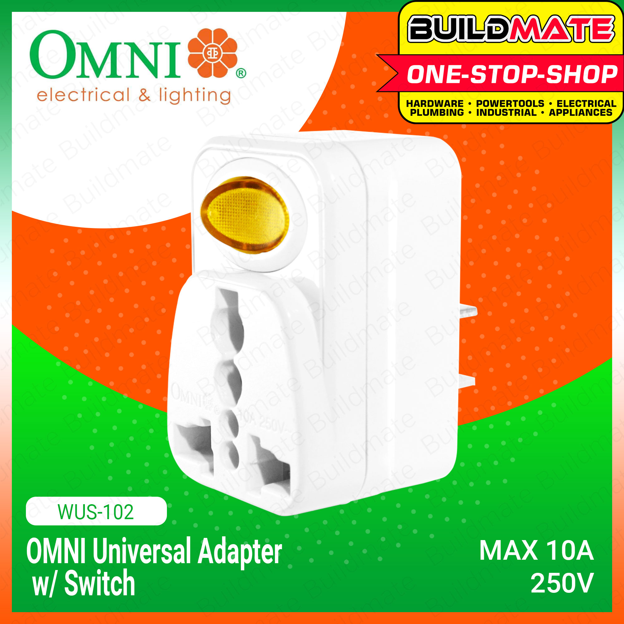 OMNI Universal Adapter w/ Switch 10A 250V WUS-102 •BUILDMATE• | Lazada PH