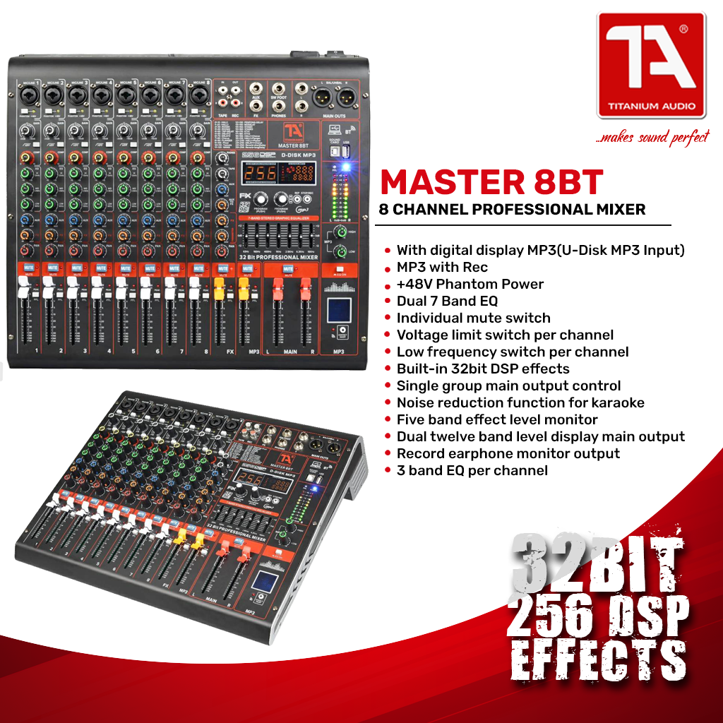 Titanium Audio Master 8BT / Professional 8CH Mixer / 32 Bit DSP Effects ...