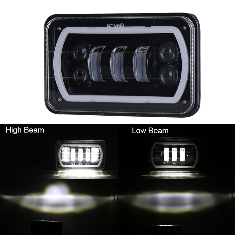 4X6 Inch LED Head Light Lamp DRL Headlight Crystal Clear Hi-Lo Beam DRL ...