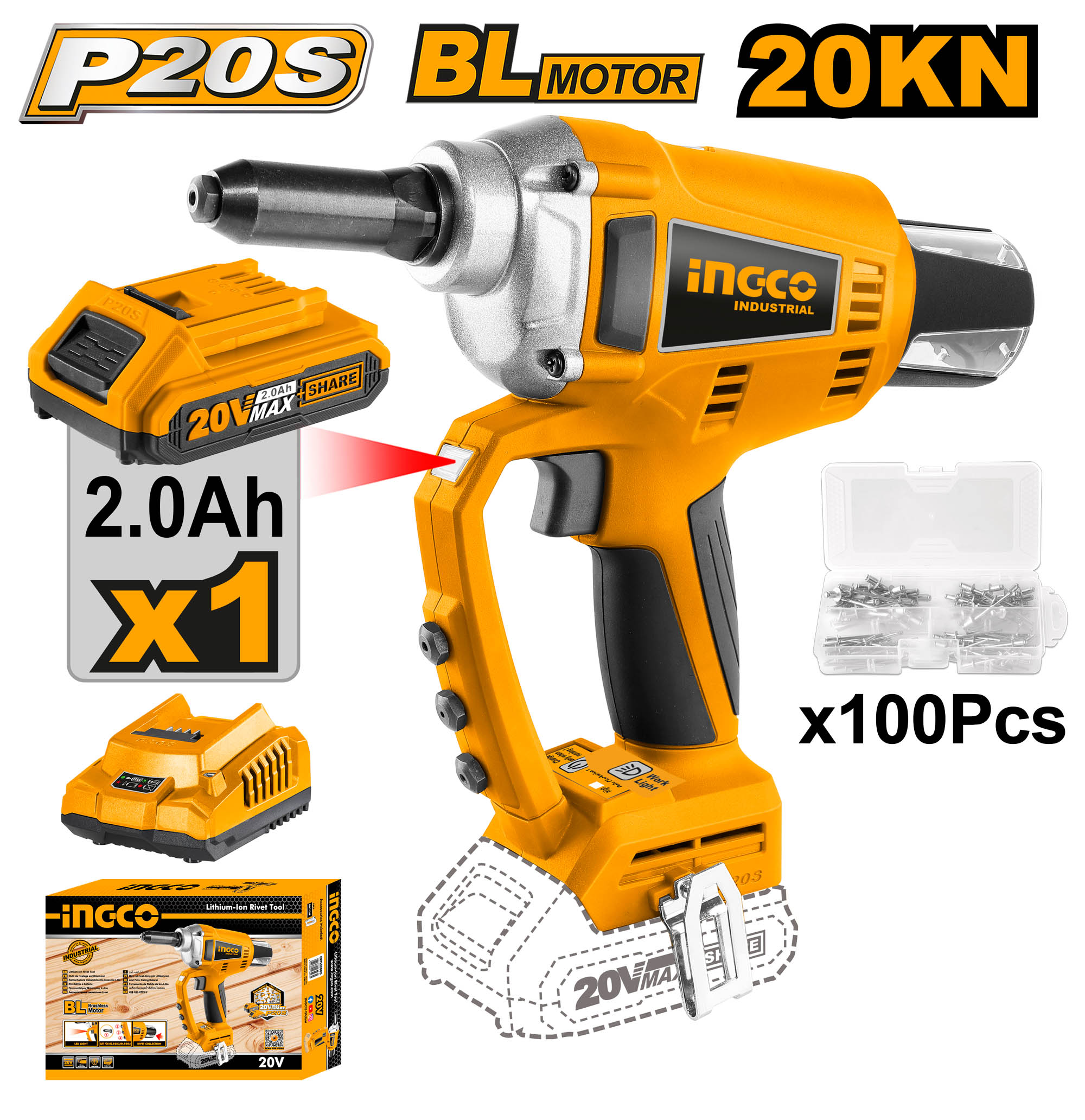 BUILDMATE Ingco 20V Lithium-Ion Cordless Rivet Tool CRTLI20051 - ICPT ...