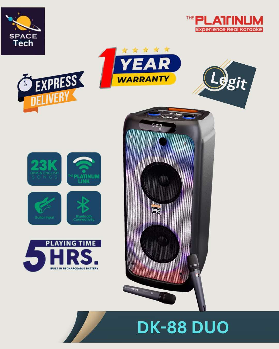 Platinum Karaoke DK88 Duo Party Jukebox Karaoke and Music Speaker with ...