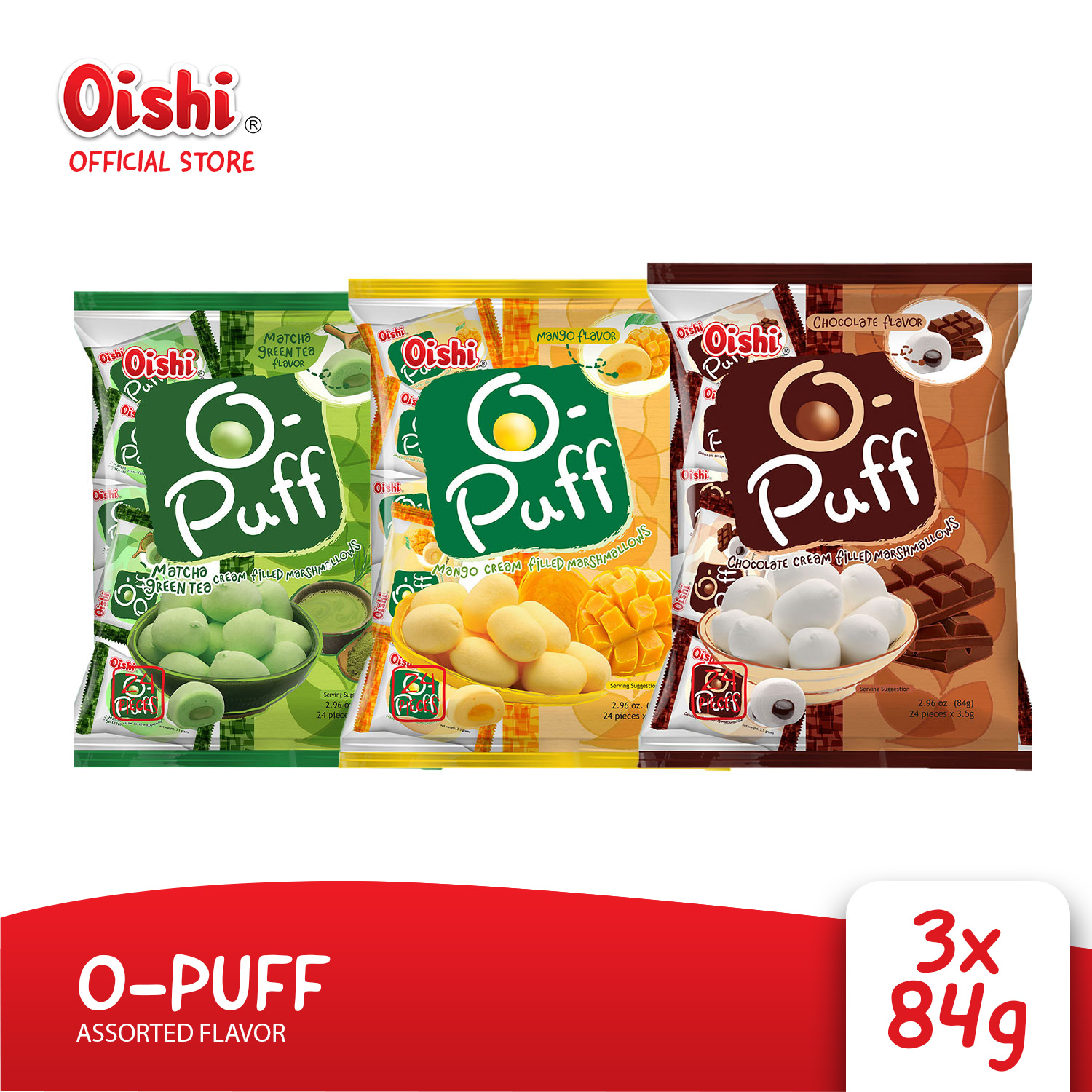 O-puff Marshmallows Assorted 3.5g x 24 (3 packs) [Chocolate, Mango, and ...