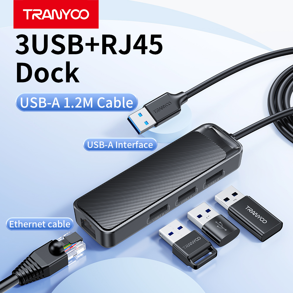 Tranyoo Usb extension hub HB1-4 USB / Type C Hub to 4 port 3 USB & Ethernet Cable for Laptop PC ...