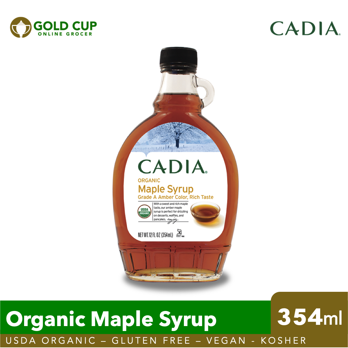 Cadia Organic Grade A Maple Syrup 354mL (Amber Color - Rich Taste ...