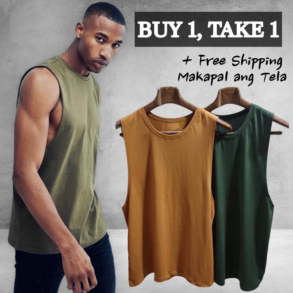 【BUY 1 TAKE 1 SUMMER SALE】Unisex Muscle Tee Sando for Men Women gym cotton sleeveless sports ...