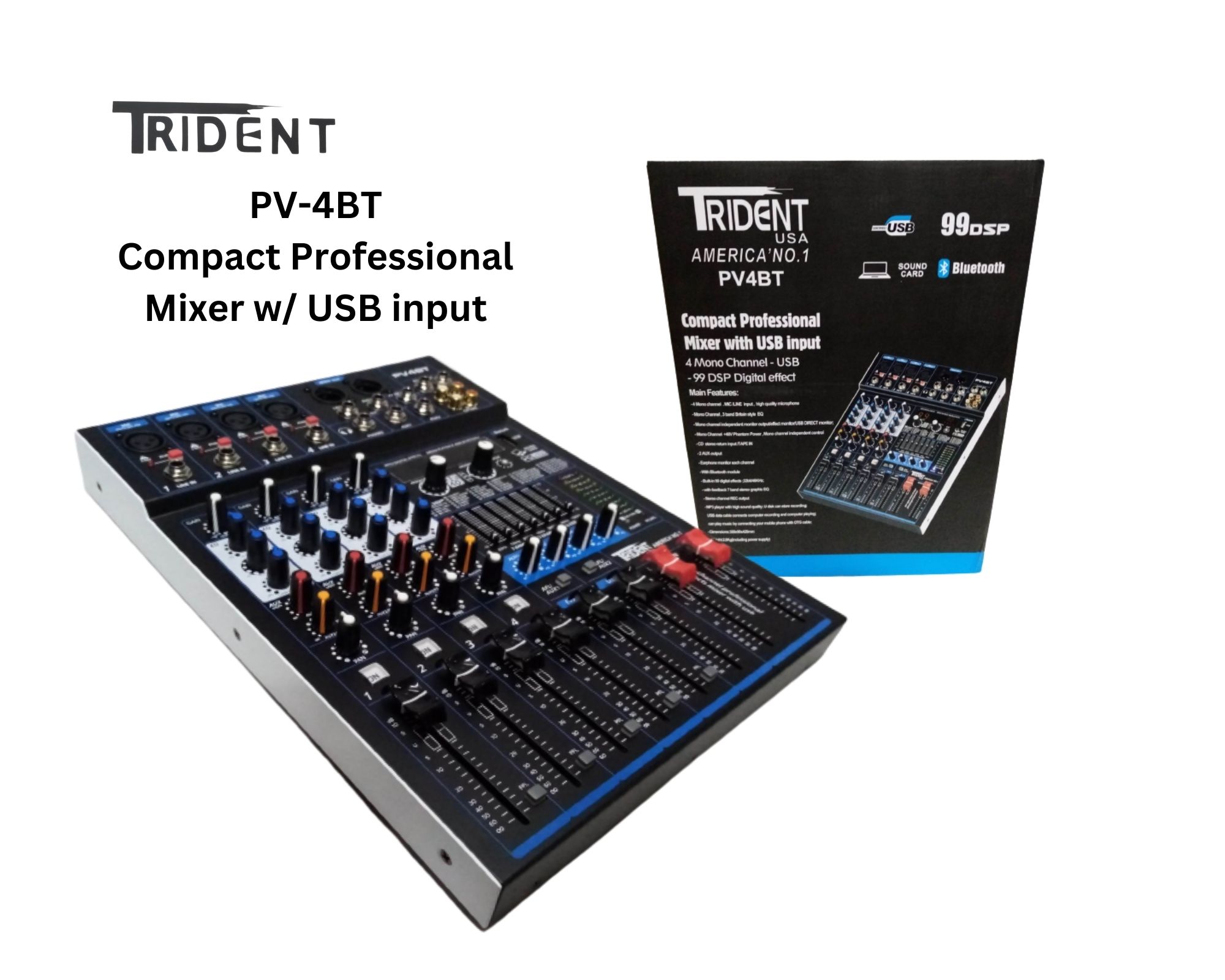 Trident PV-4BT 4channel passive mixer with built-in sound card 99DSP ...