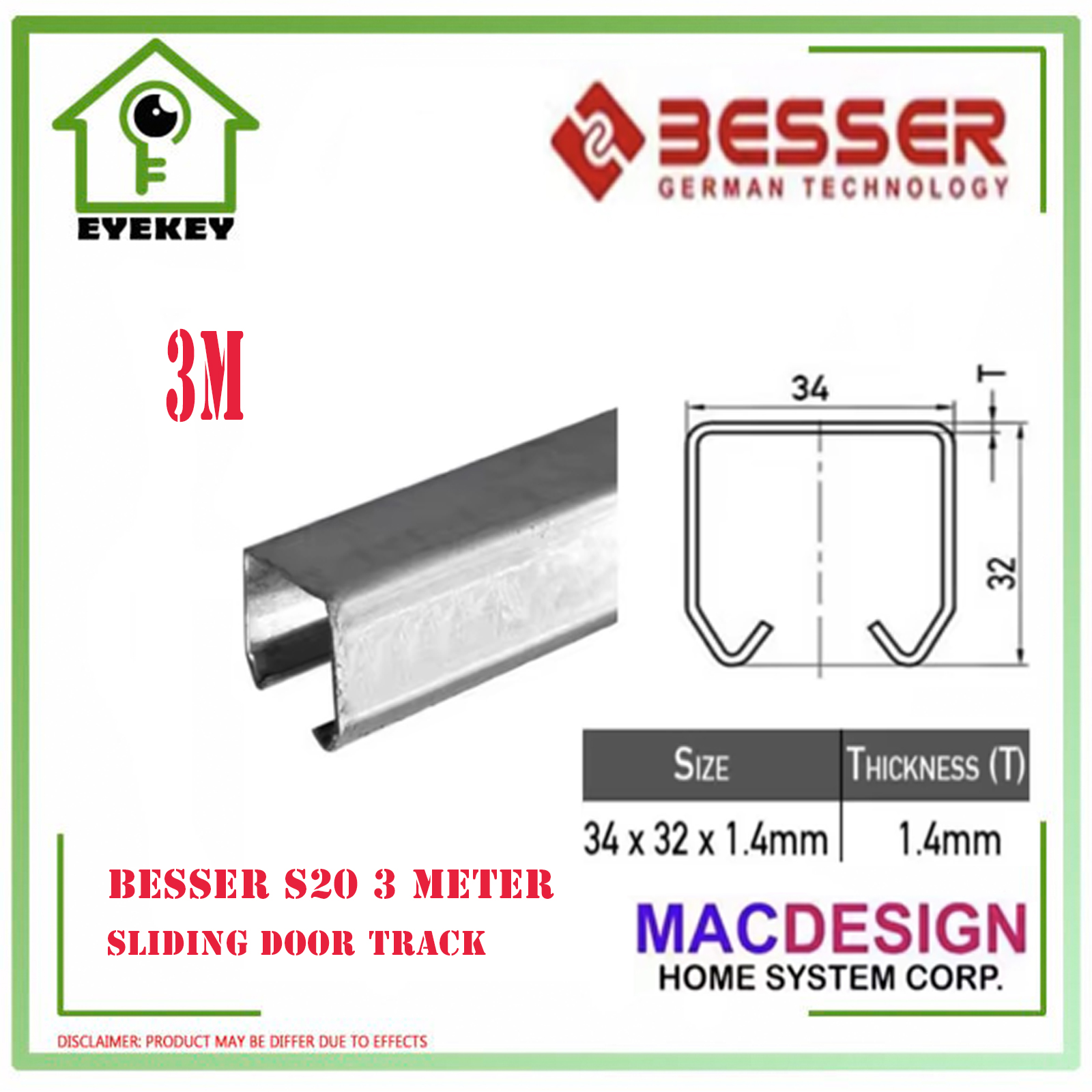 BESSER SLIDING DOOR TRACK ONLY S20 34MM X 32MM X 2M 2.4M 3M MACDESIGN ...