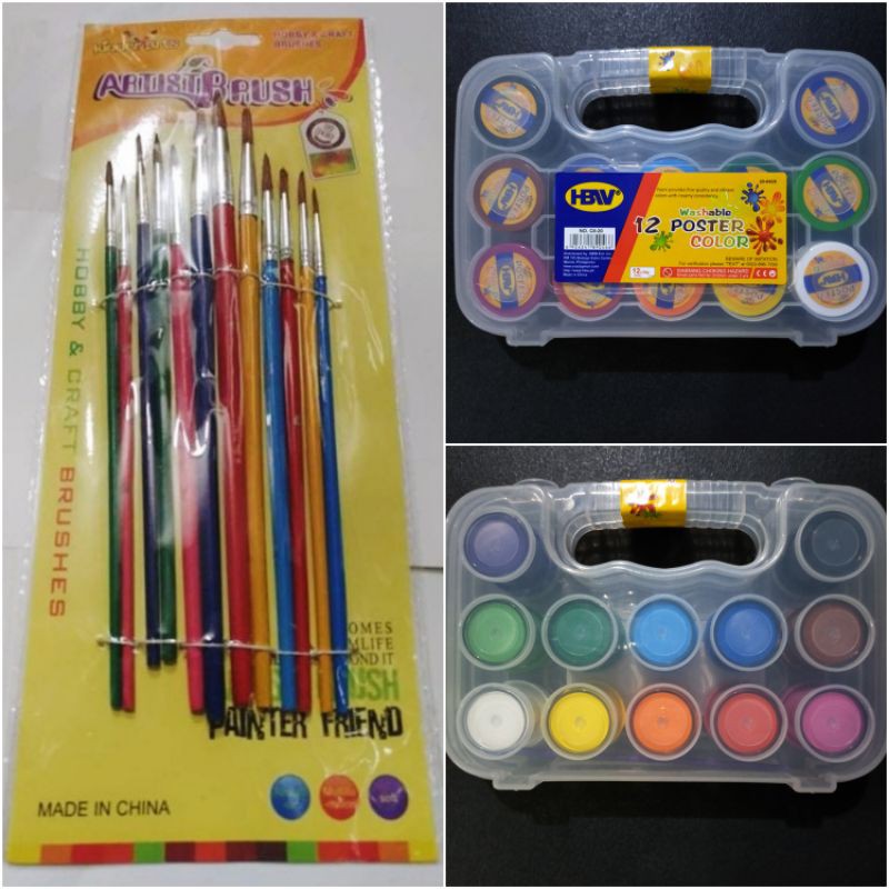 Poster Colors Set with 12pcs Artist Brush (HBW/JOY) | Kids DIY Art ...