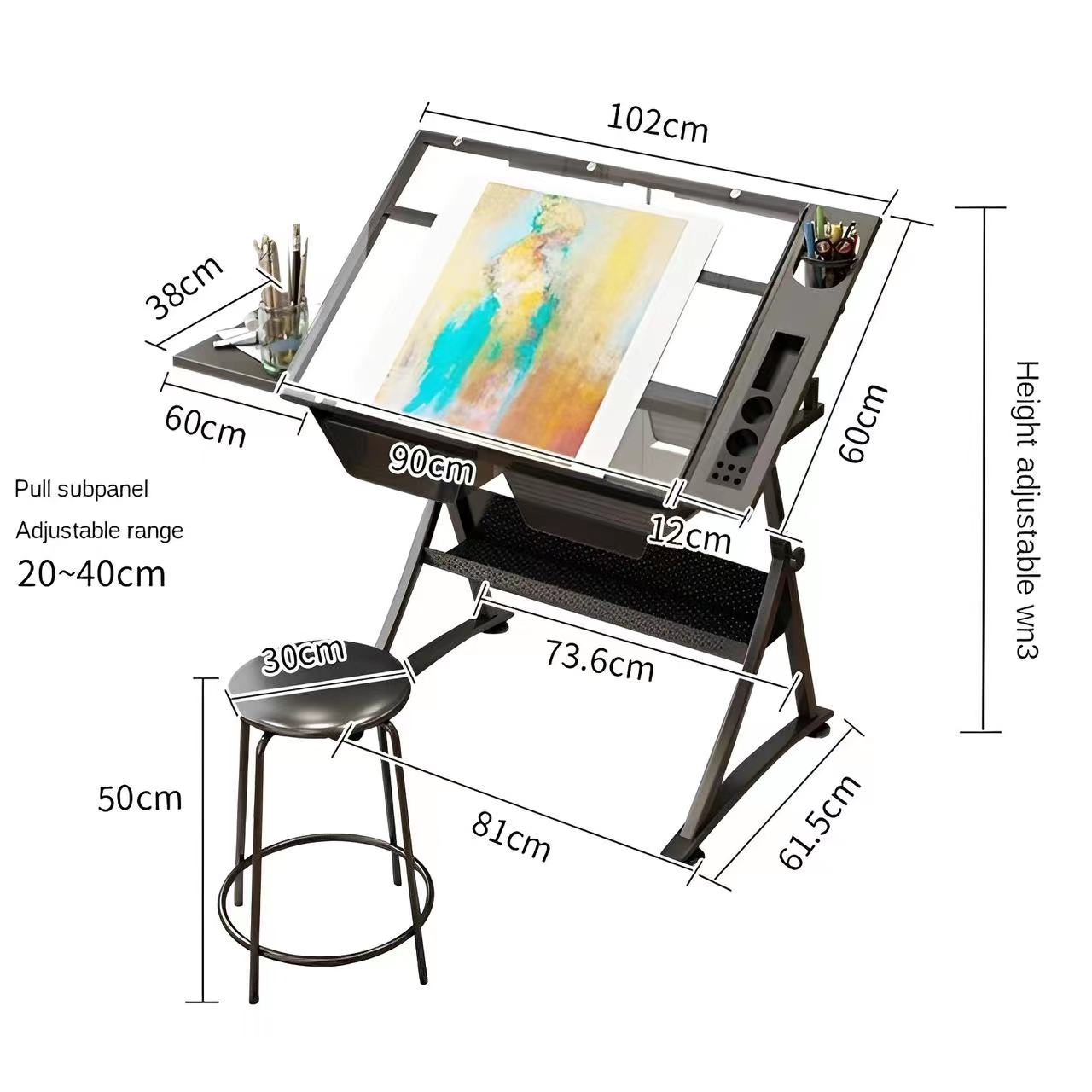 IGOHOME Drawing table Drafting glass table with extra side table ...