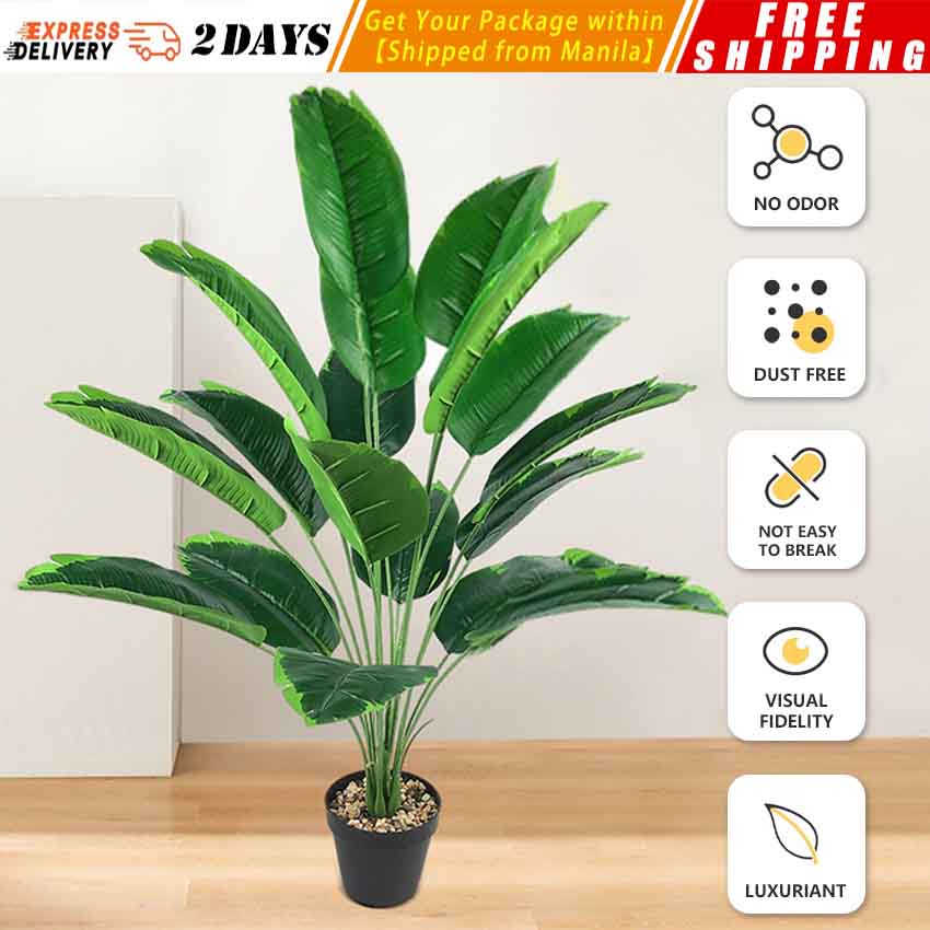 【Plastic Tropical Plants】18 Leaves Green Potted Plant Large Artificial ...