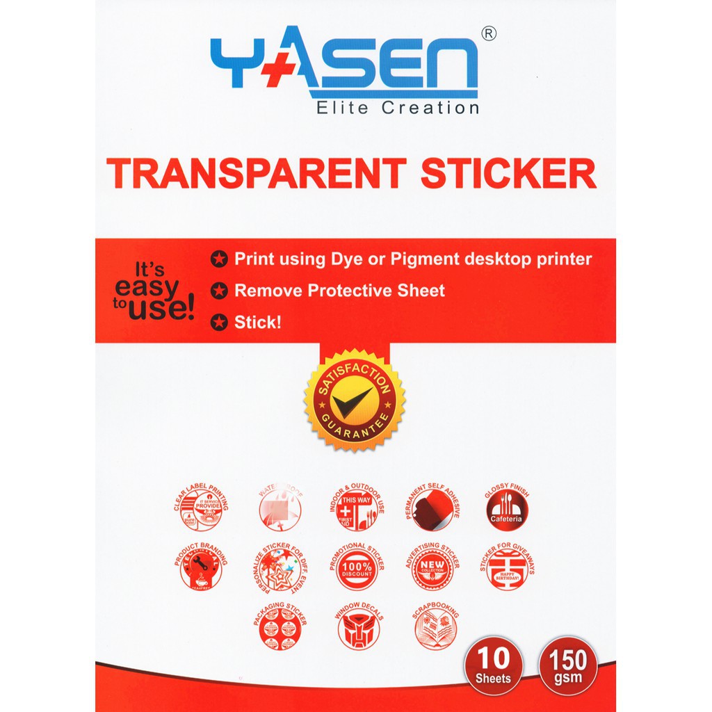 Yasen Transparent Vinyl White Vinly Laber Sticker Paper A4 150GSM ...