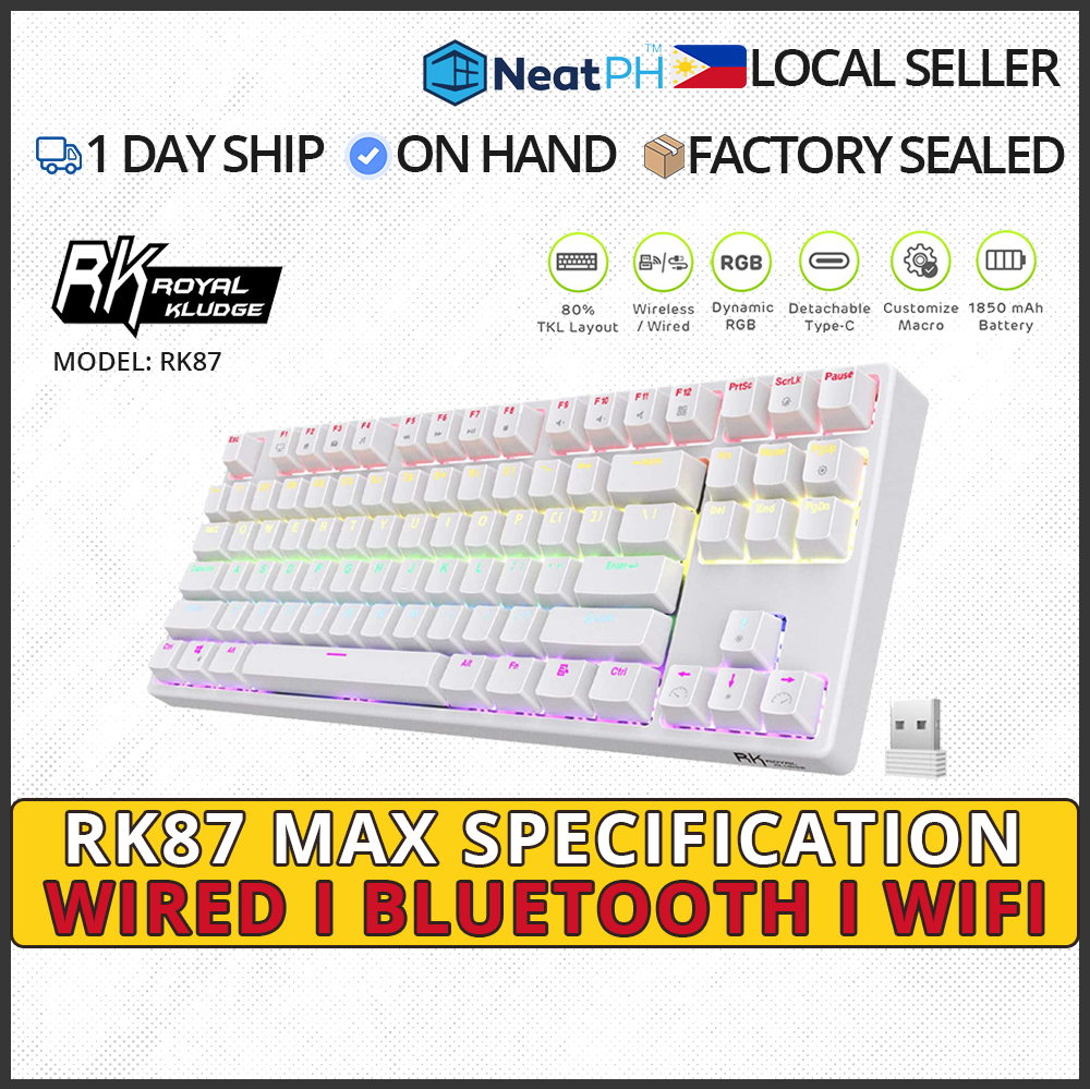 RK ROYAL KLUDGE RK87 RGB 80% Mechanical Keyboard Trimode Wireless ...