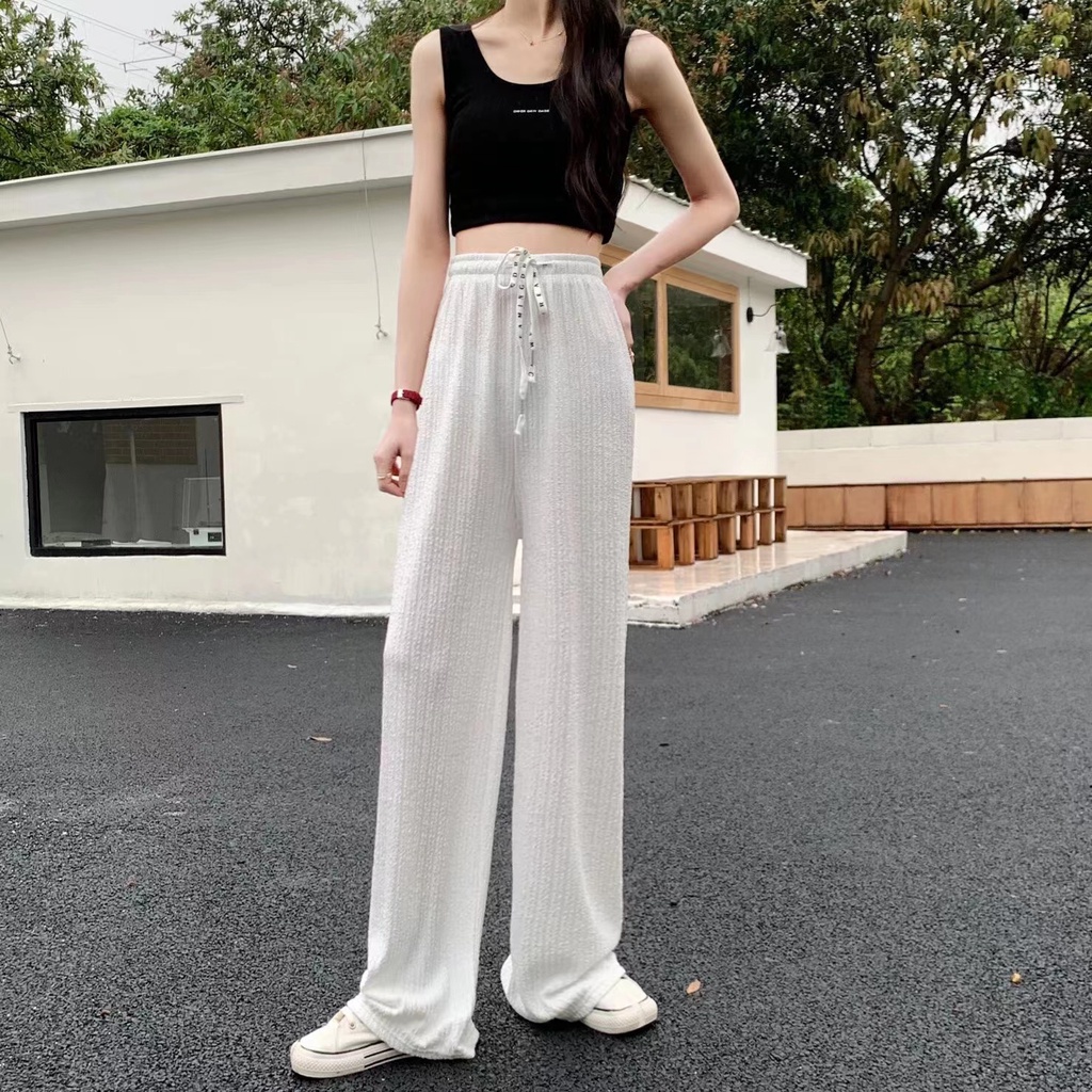 YAZI FASHION Pleated pant Korean Style freesize drawstring Plain loose Straight Wide Leg Pants # ...