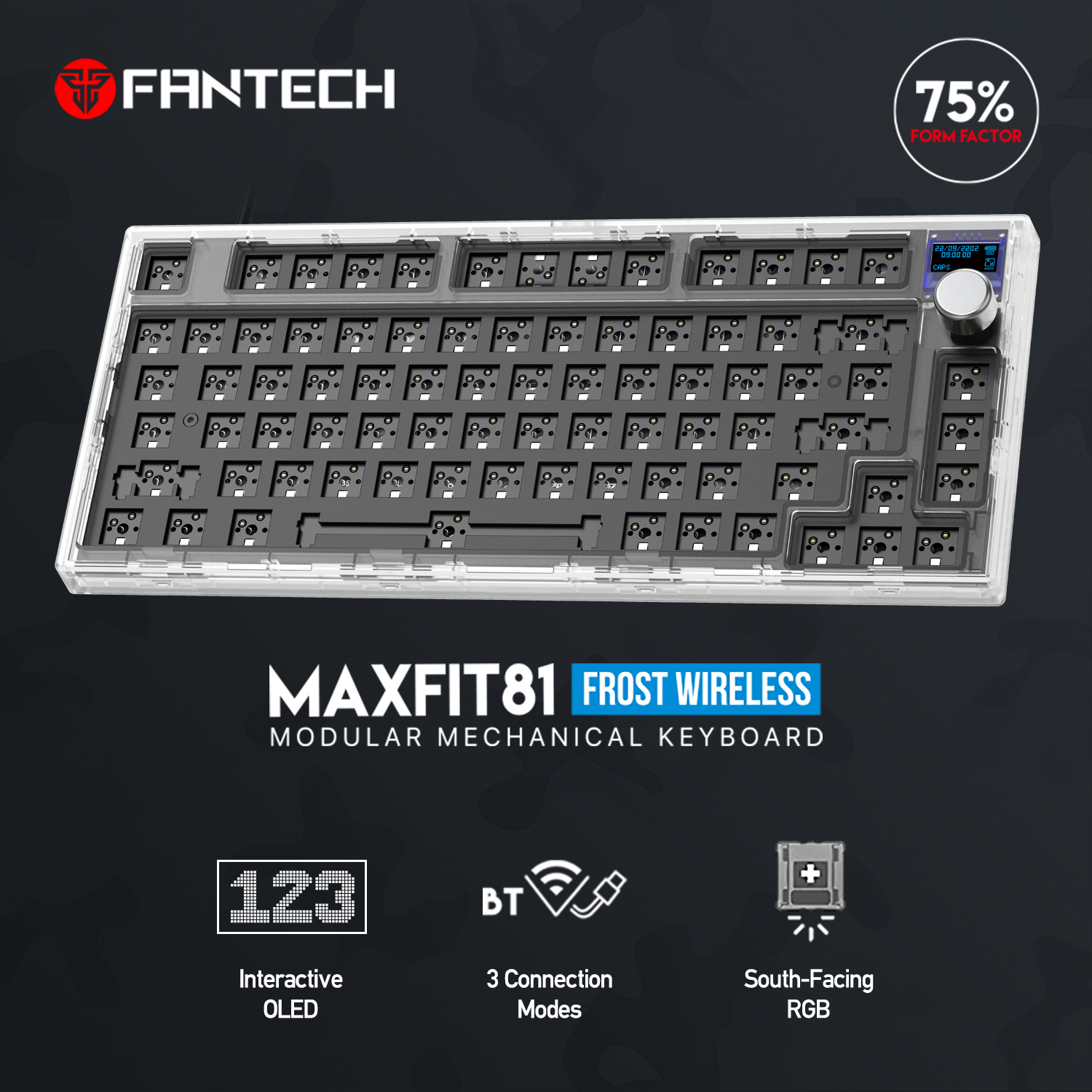 Fantech Keyboard MAXFIT81 MK910 BAREBONE Frost Wireless Modular ...