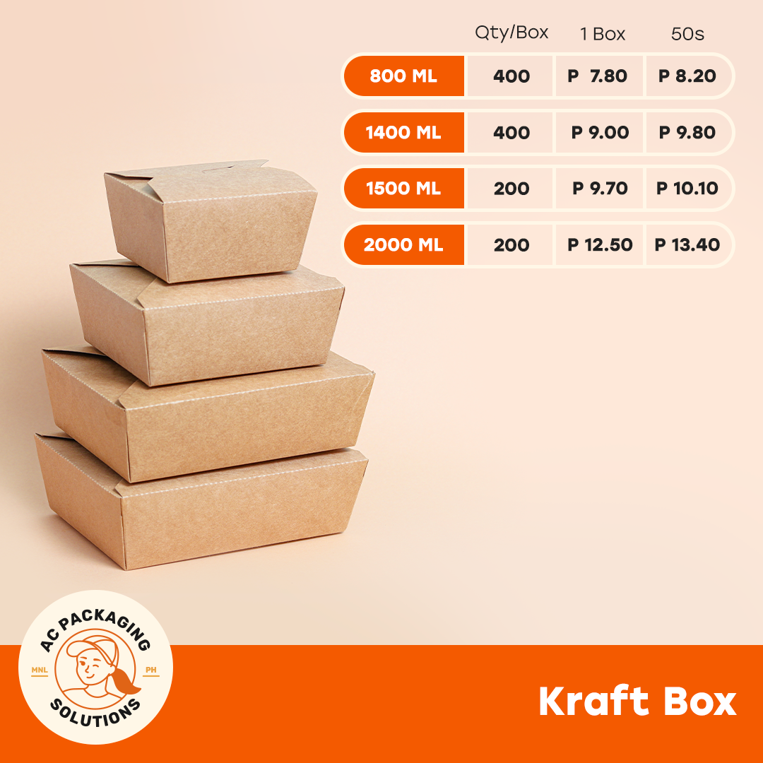 (50 pcs) Kraft Take Out Box 800 ml, 1400 ml, 1500 ml, 2000 ml | Lazada PH