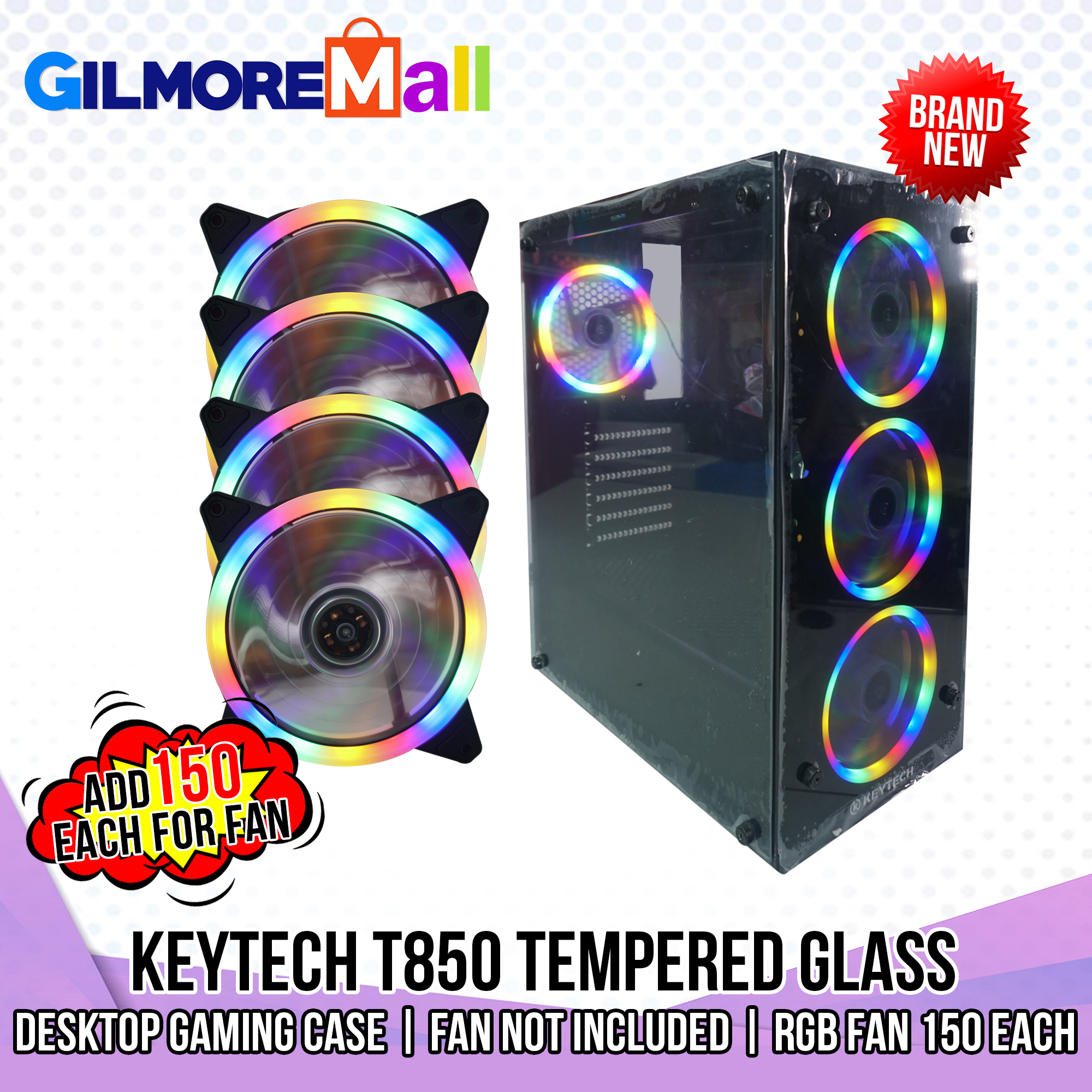 Keytech T850 Tempered Glass Gaming Case | Compatible for ATX, Micro ATX ...