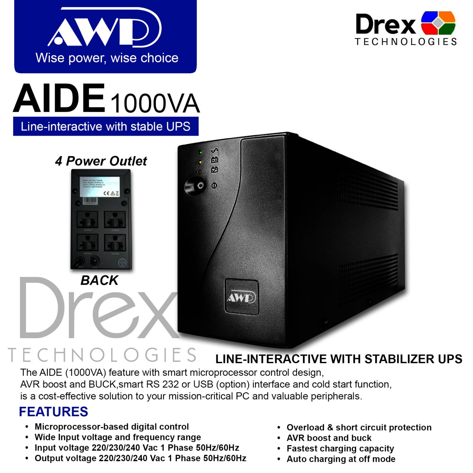 AWP 1000VA Line-Interactive UPS Uninterruptible Power Supply | Lazada PH