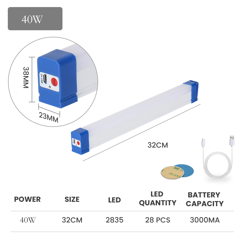 EMERGENCY USB LED TUBE LIGHT 40W ENERGY SAVING MAGNETIC PORTABLE NIGHT ...