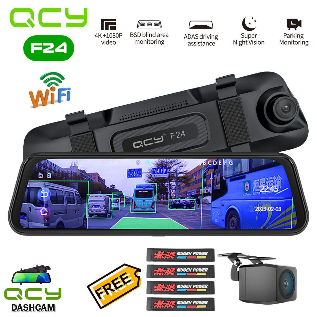 ORIGINAL QCY F24 4K Ultra HD BSD 9.66" Touch Screen 4k+1080P(Ultra HD ...