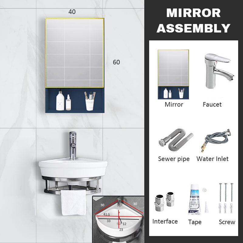 Lavatory Sink Complete Set Basin Set Ceramic Sink with Mirror Shelf and ...