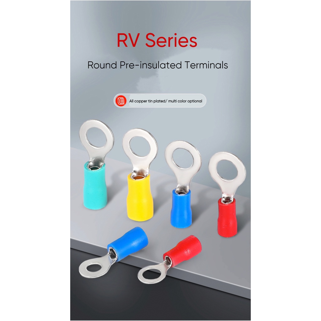 50pcs RV1, RV2, RV3 Ring insulated terminal Cable Wire Connector Crimp ...