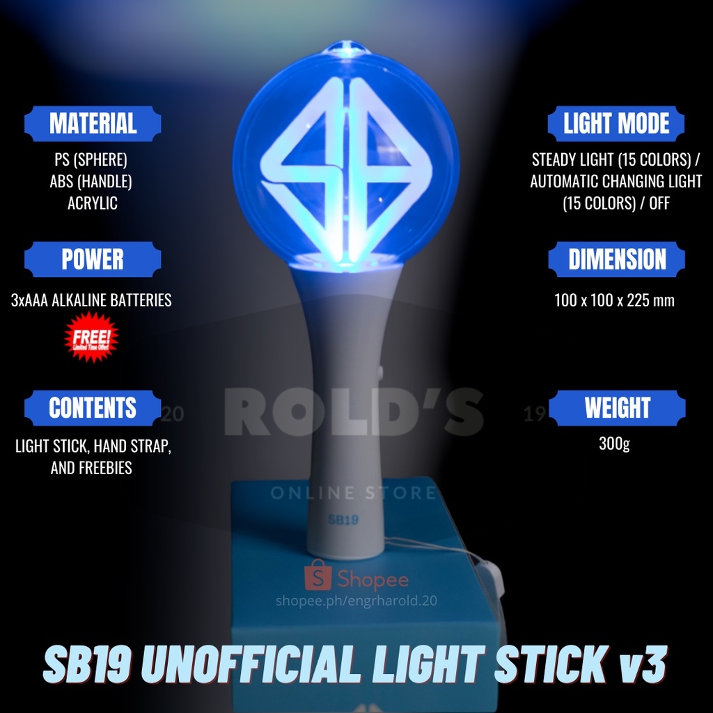SB19 Unofficial Light Stick v3 15-color LED with box and freebies ...