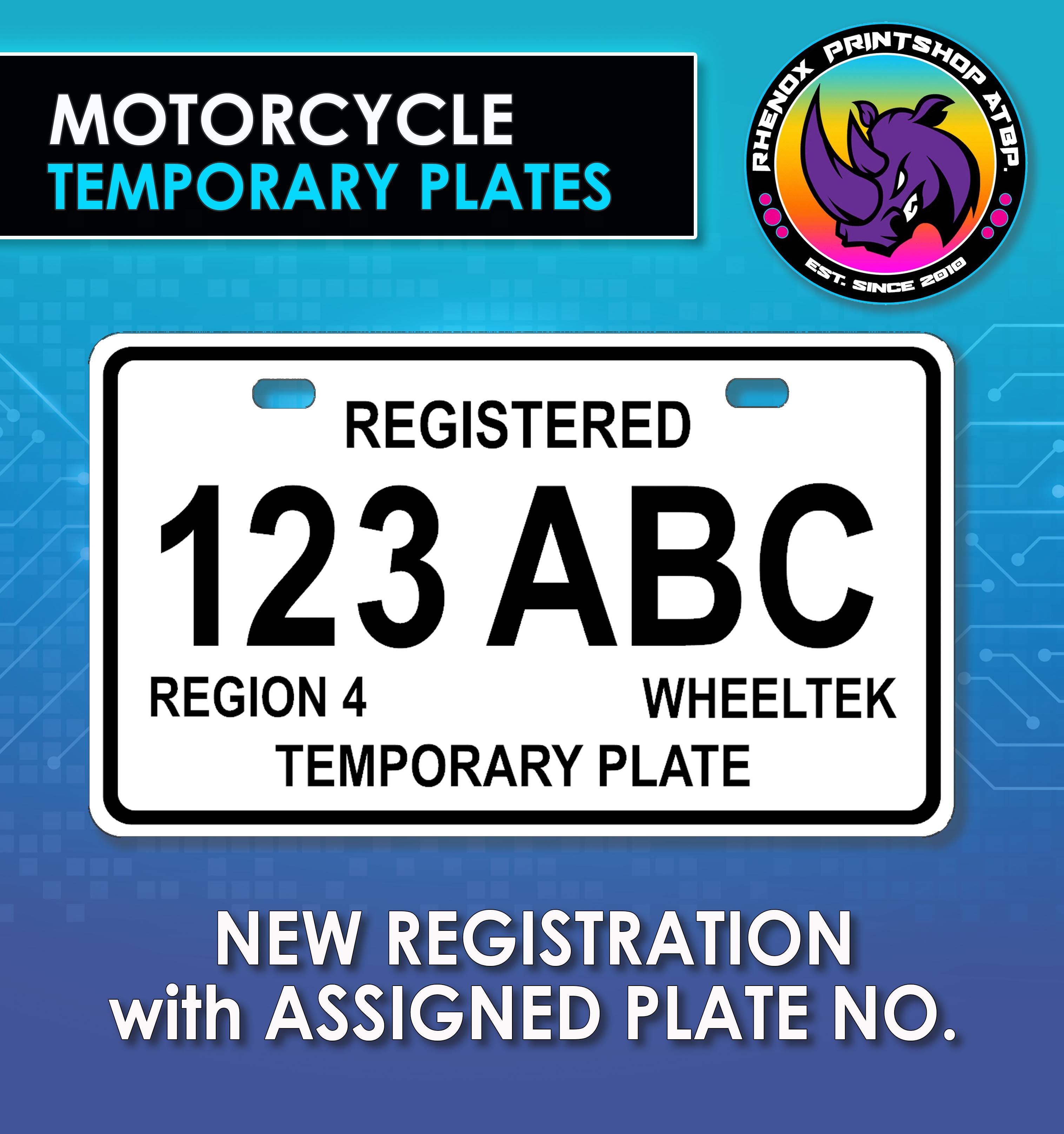 New LTO Standard Motorcycle Temporary Plates FREE: 2 PCS. BOLT SCREW ...