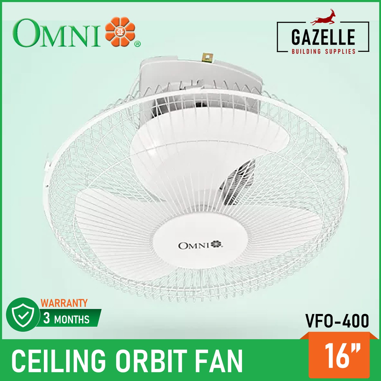 Omni 16" Orbit Ceiling Fan Wide Angle Quiet Efficient 3 Speed Control ...