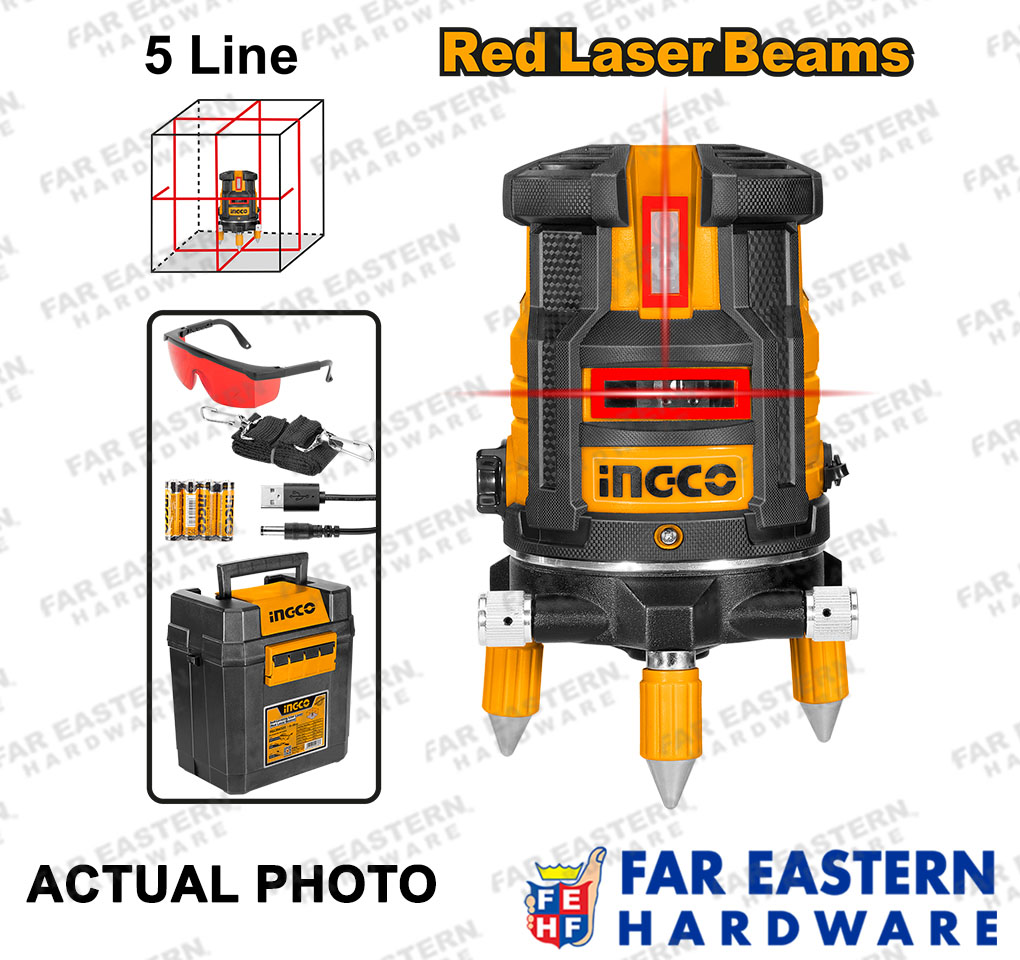 INGCO Line Laser Level Self Leveling 0-30m Red | Green (5x 360° Lines ...
