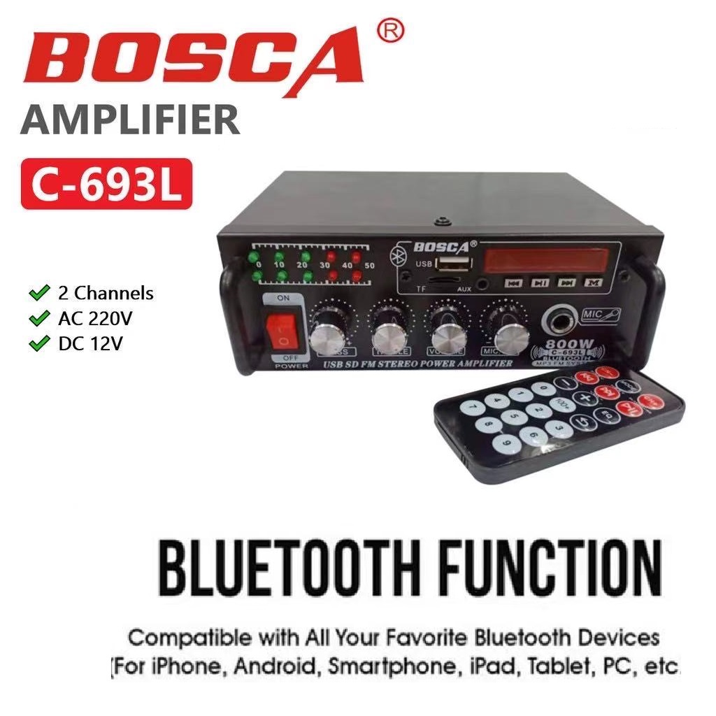 BOSCA AMPLIFIER 2 Channels Digital Bluetooth Player Amplifier USB/TF/FM ...