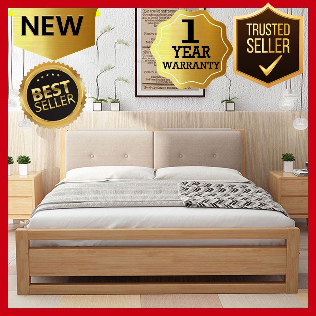 Flotti Veria Solid Thailand Rubberwood Bed Frame (Side Drawers Are Not ...