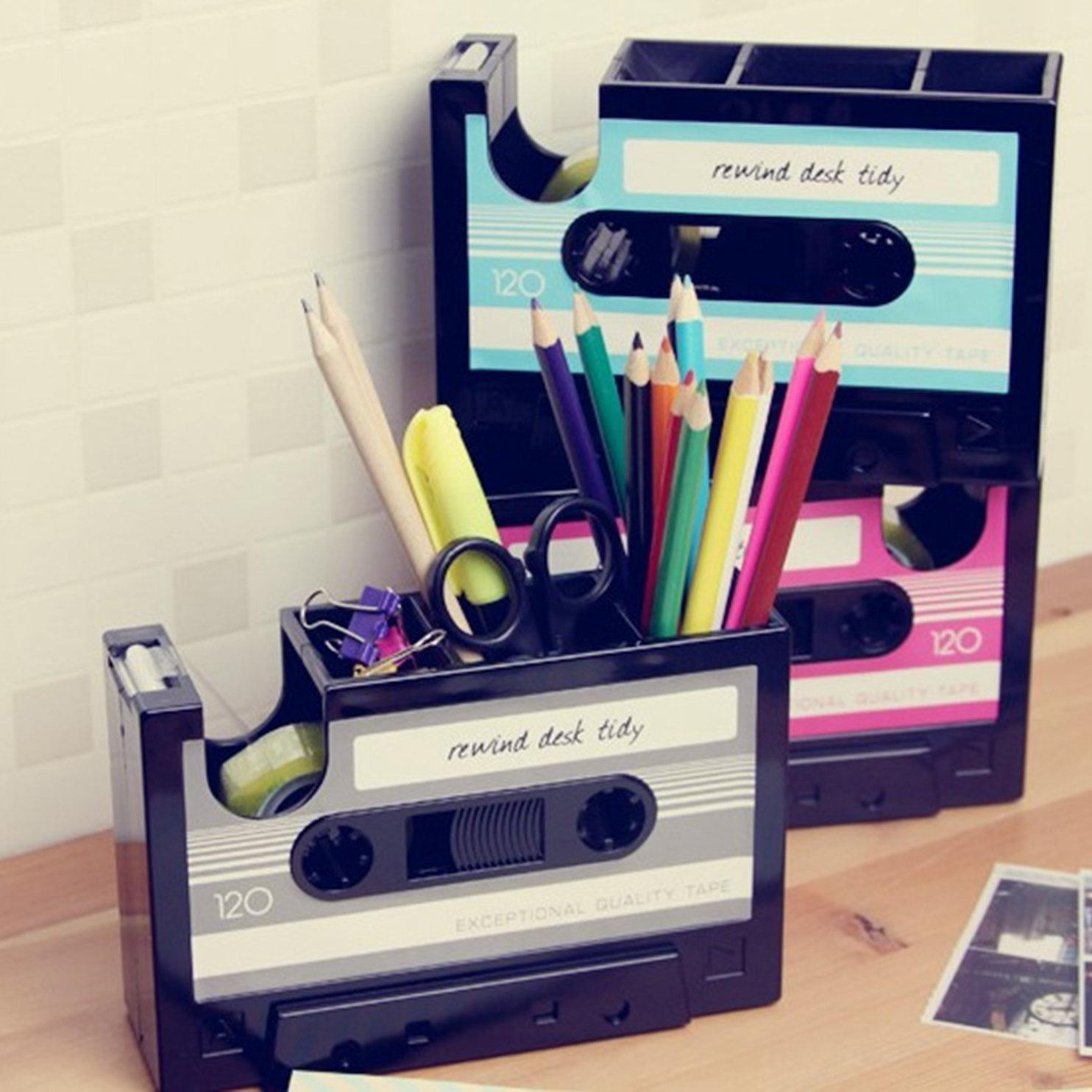 Cassette Tape Dispenser Pen Holder Vase Pencil Pot Stationery Desk Tidy Container Office ...