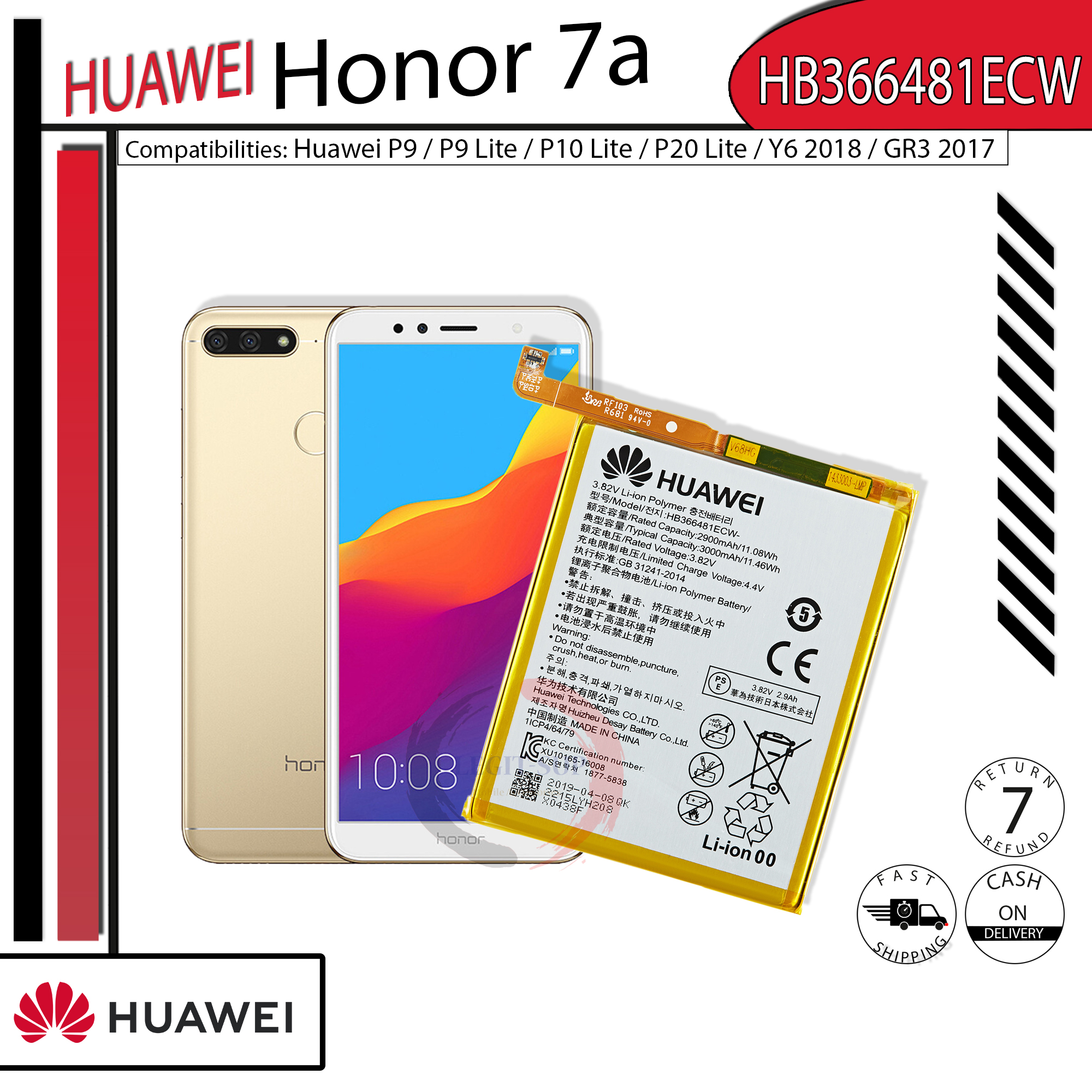 Huawei Honor 7a Battery Model: HB366481ECW (3000mAh) Original Equipment ...