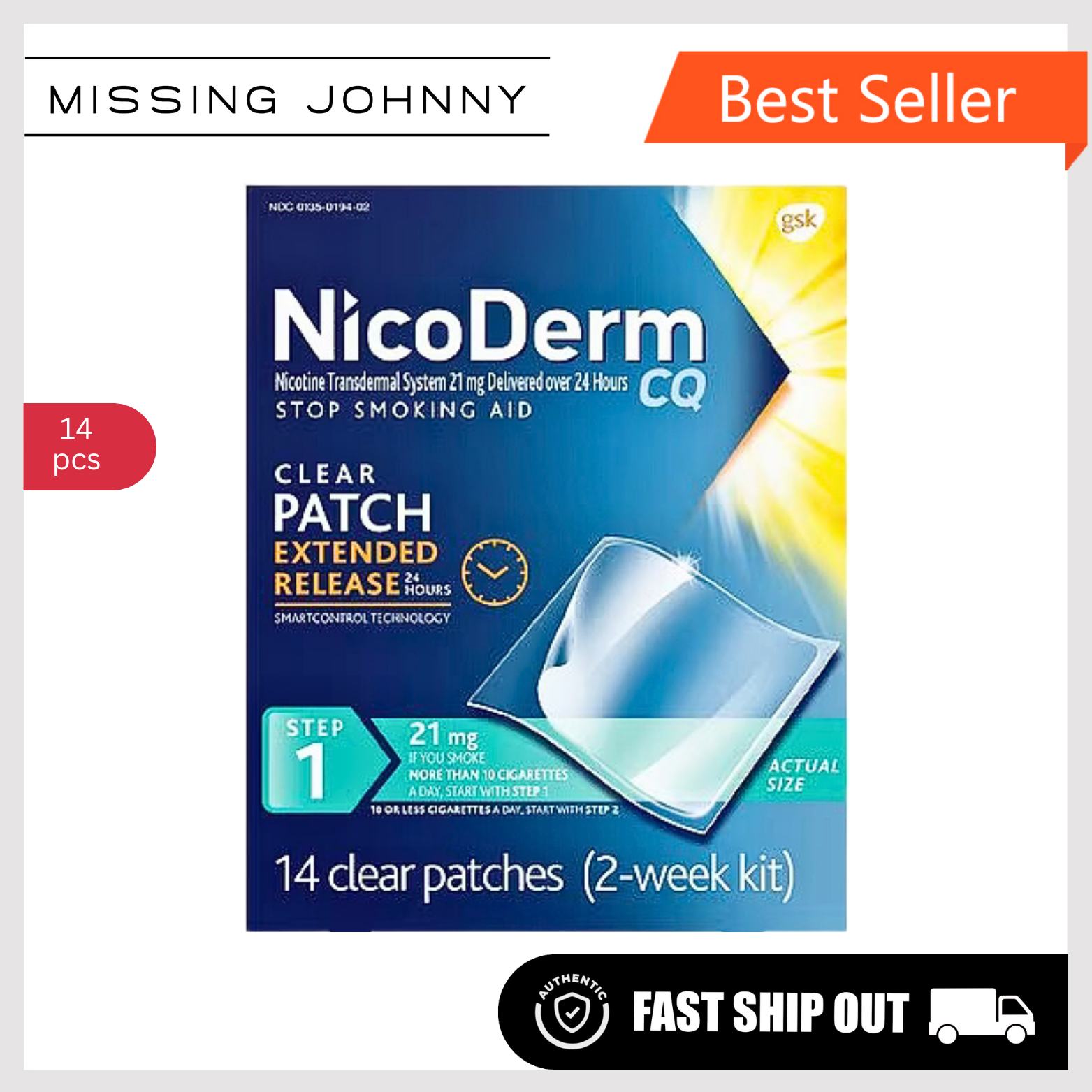 ON-HAND! Nicoderm Patch Step 1, 21mg, Stop Smoking Aid, 14 count ...