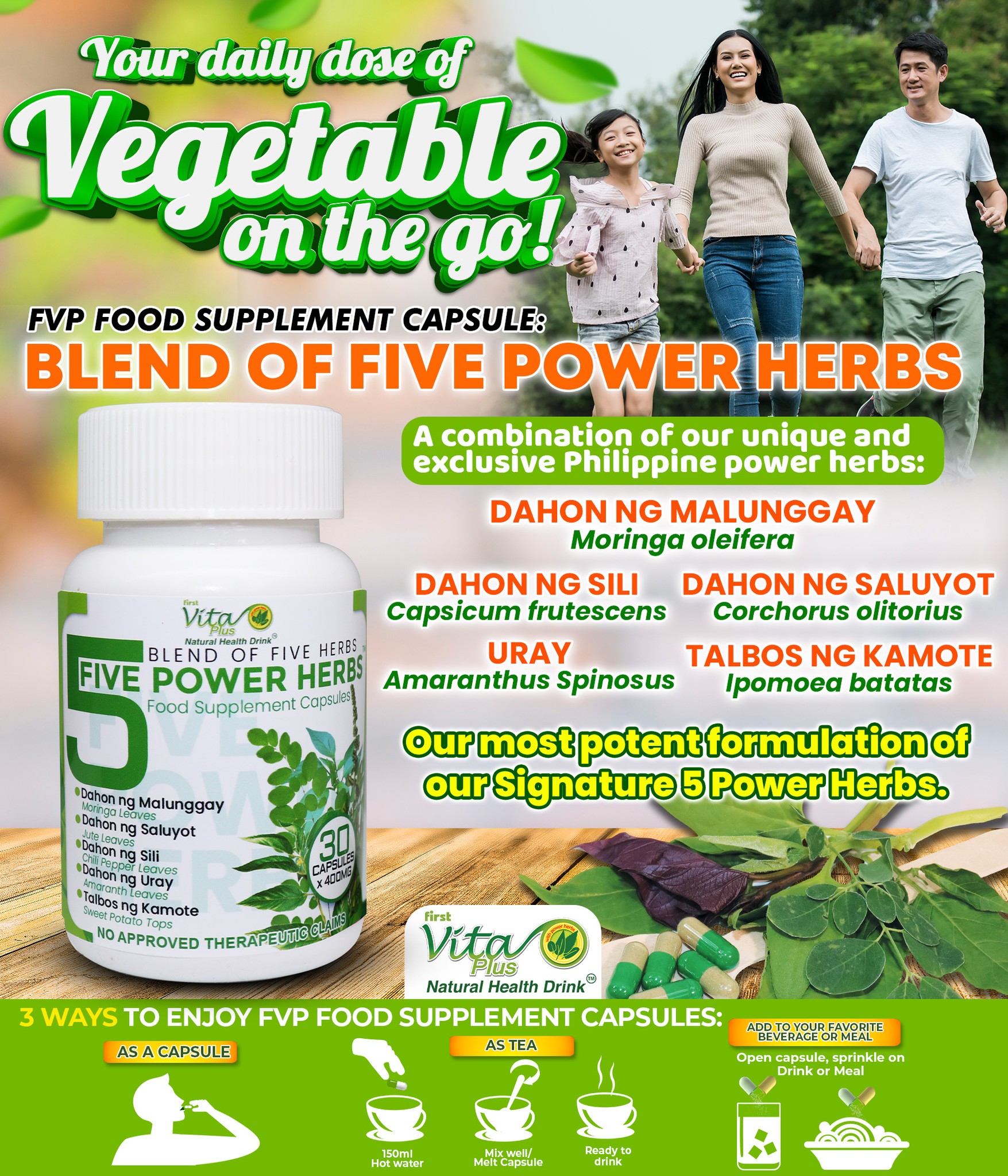 FIRST VITA PLUS Blends of 5 POWER HERBS Food Supplement Capsules ...