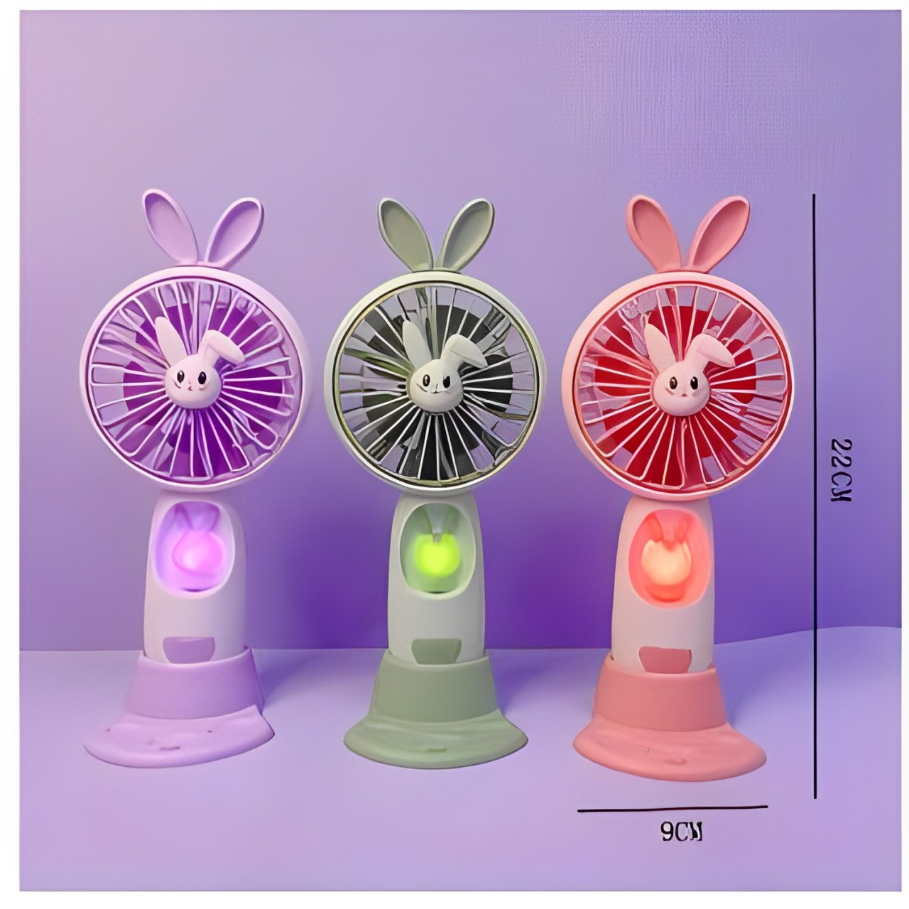 Kawaii Mini Hand - Held Rabbit LED Cartoon Fan with Bracket Phone Stand ...