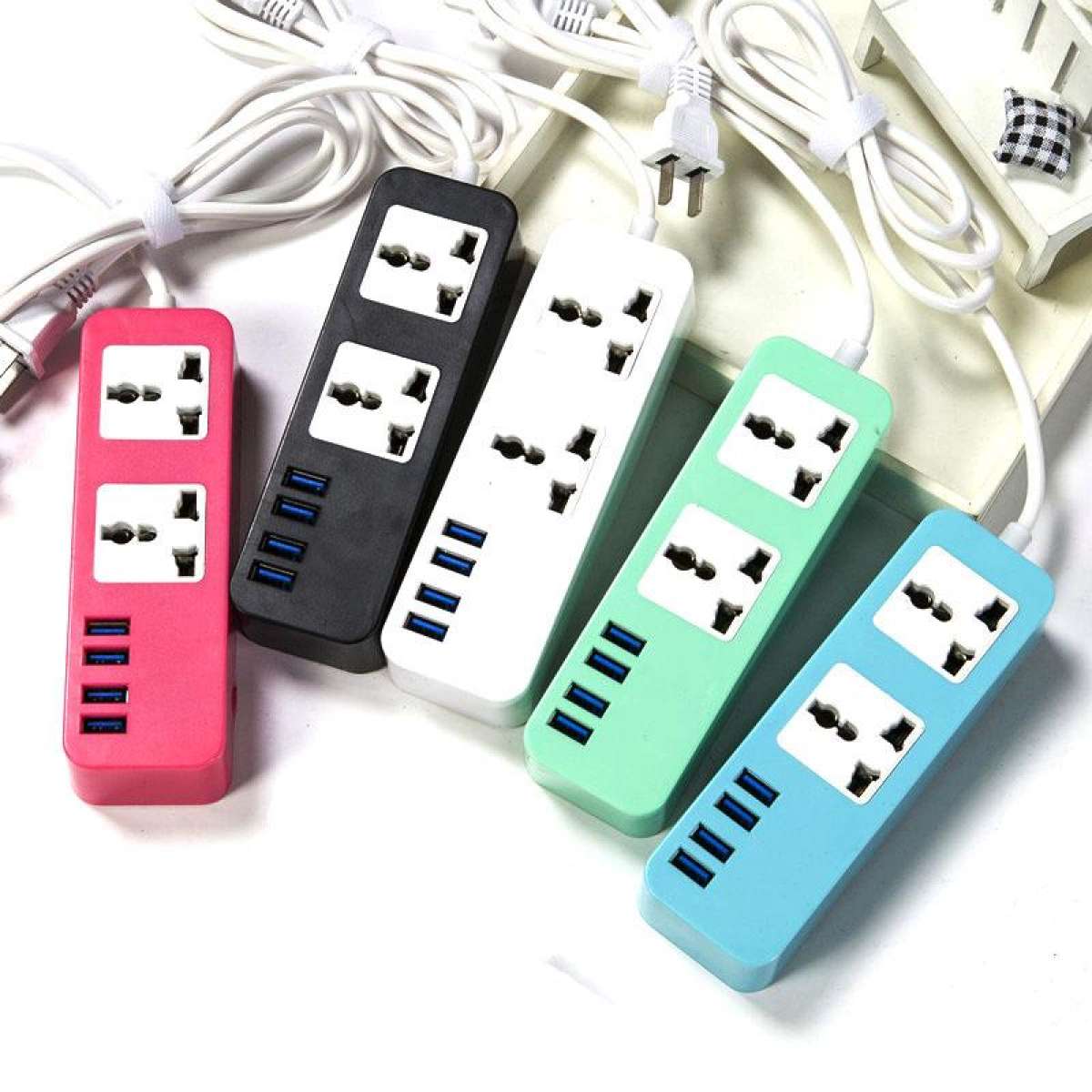 Universal Extension Power Socket With 2 Power Socket 4 USB HUB Cord ...