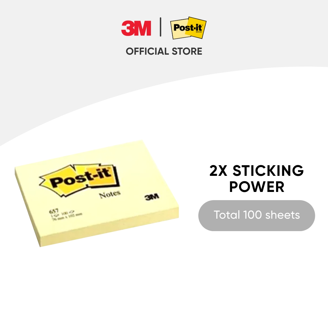 3M™ Post-it® Sticky Notes, 657, 2x Sticking Power, 100 pcs/pad, 3x4in ...