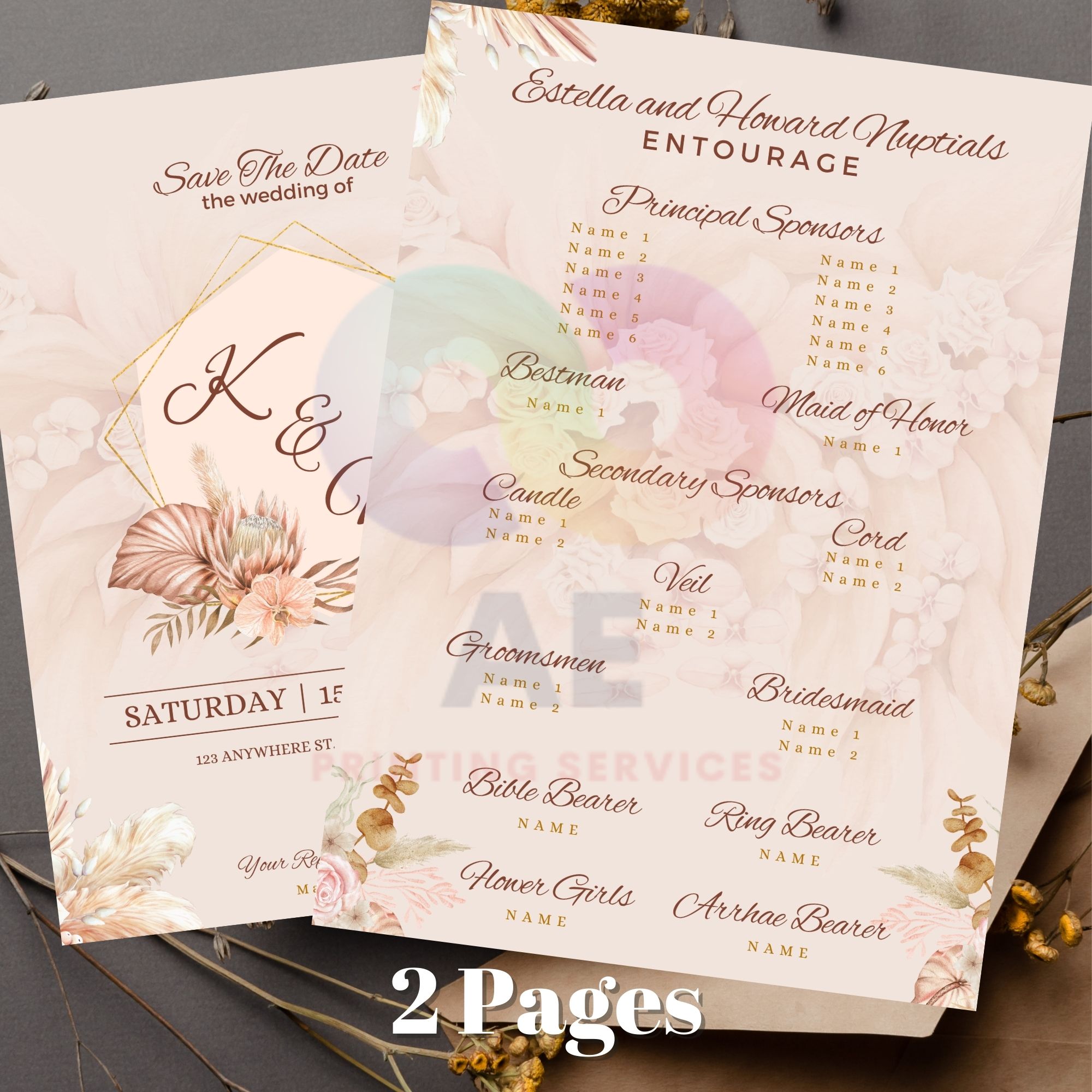 Wedding Invitation Pink Rustic Watercolor Flower Theme Portrait (5R 4R ...