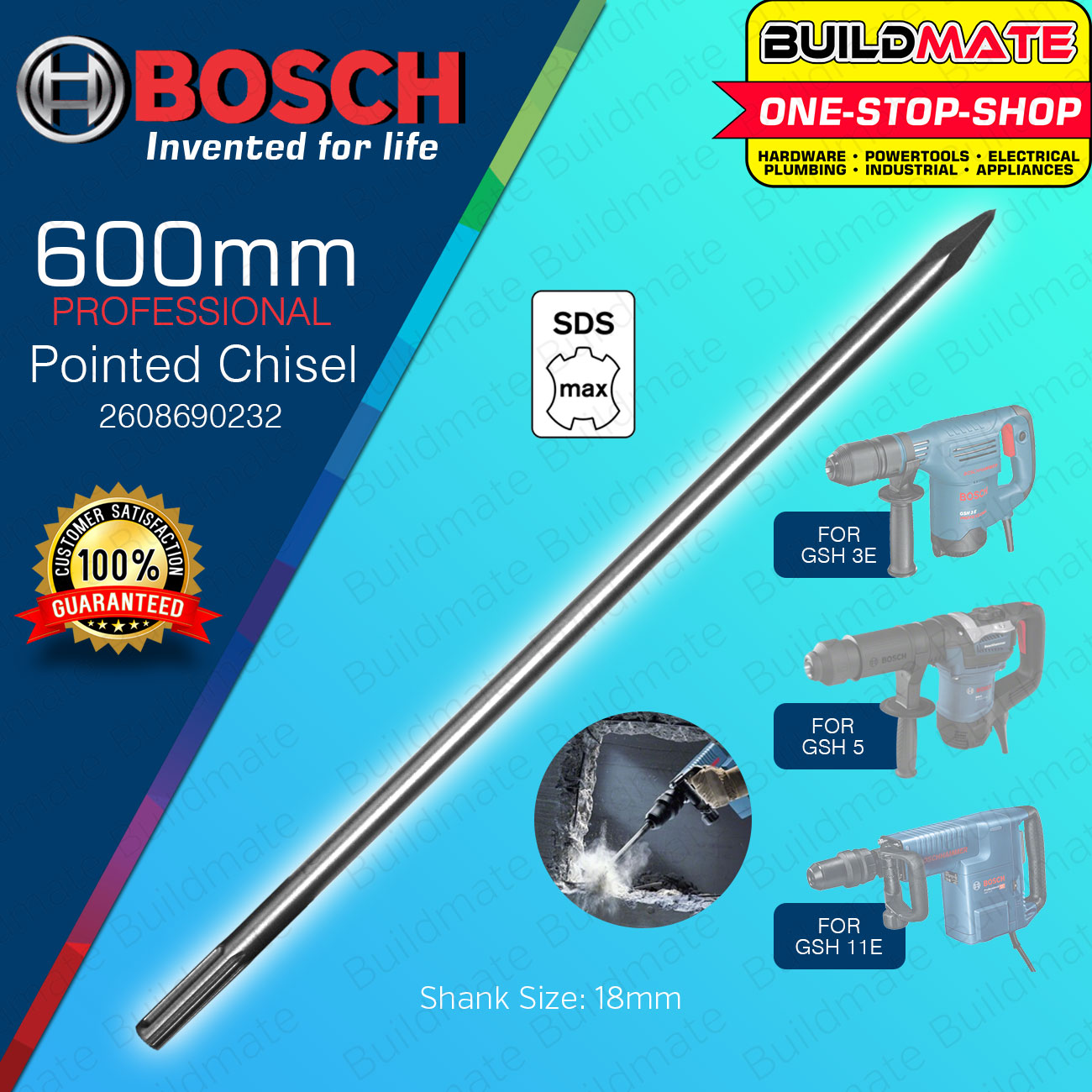 BUILDMATE Bosch SDS MAX Pointed Chisel 400MM | 600MM Concrete Breaker ...