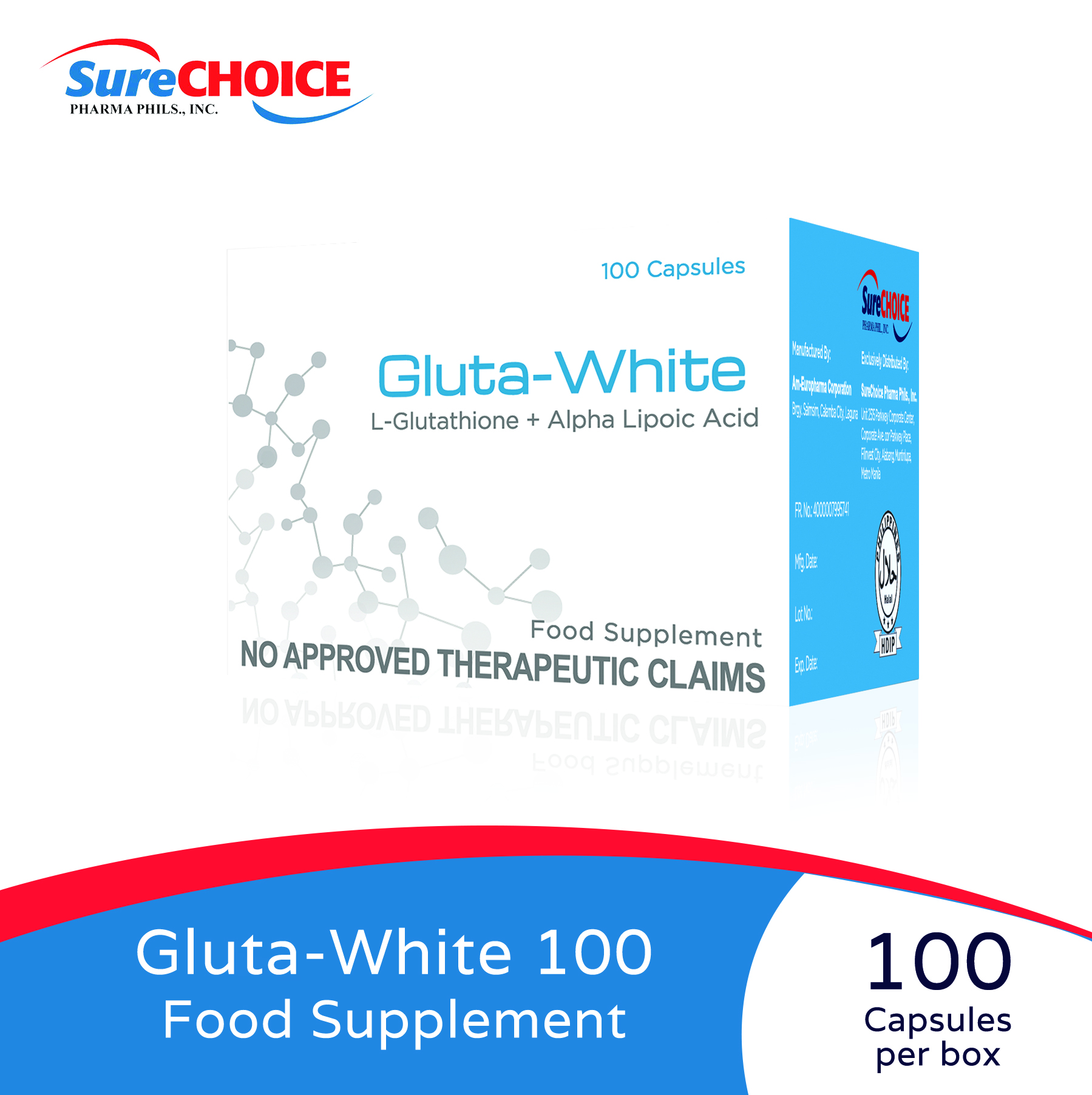 Gluta-White Food Supplement Capsules 100 mg of Glutathione and 25 mg of ...